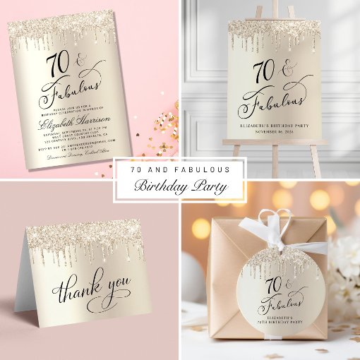 70 Fabulous Gold Glitter 70th Birthday Party Invitation Zazzle