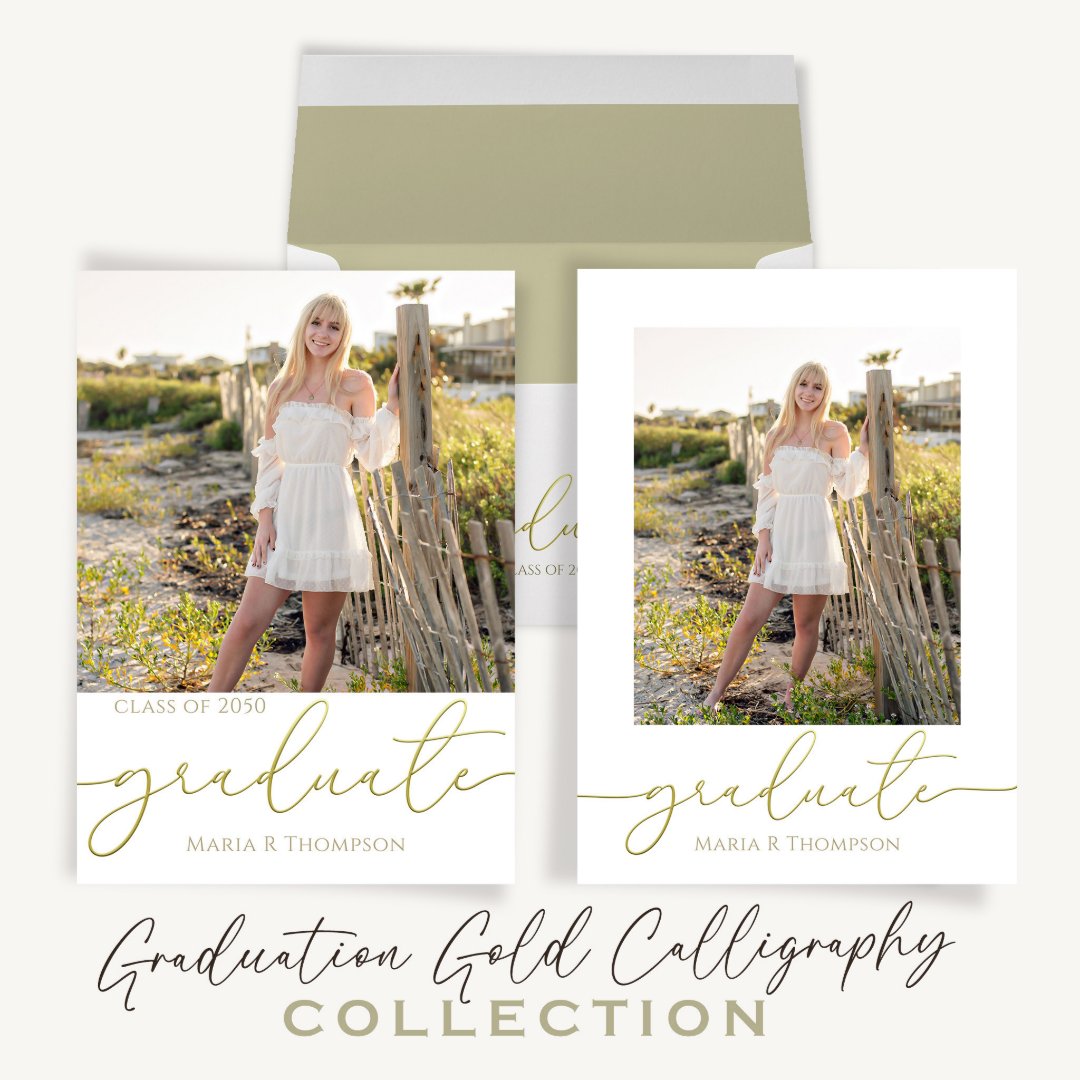Gold Graduate Calligraphy QR Code Social Media Invitation | Zazzle