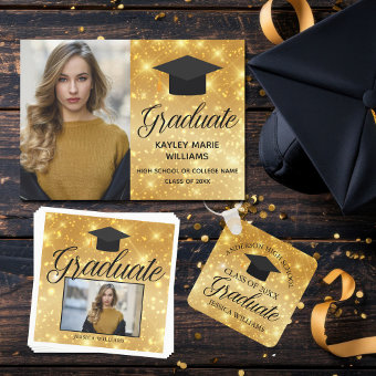 Gold Sparkle Graduation Elegant Custom Graduate Wrapping Paper | Zazzle