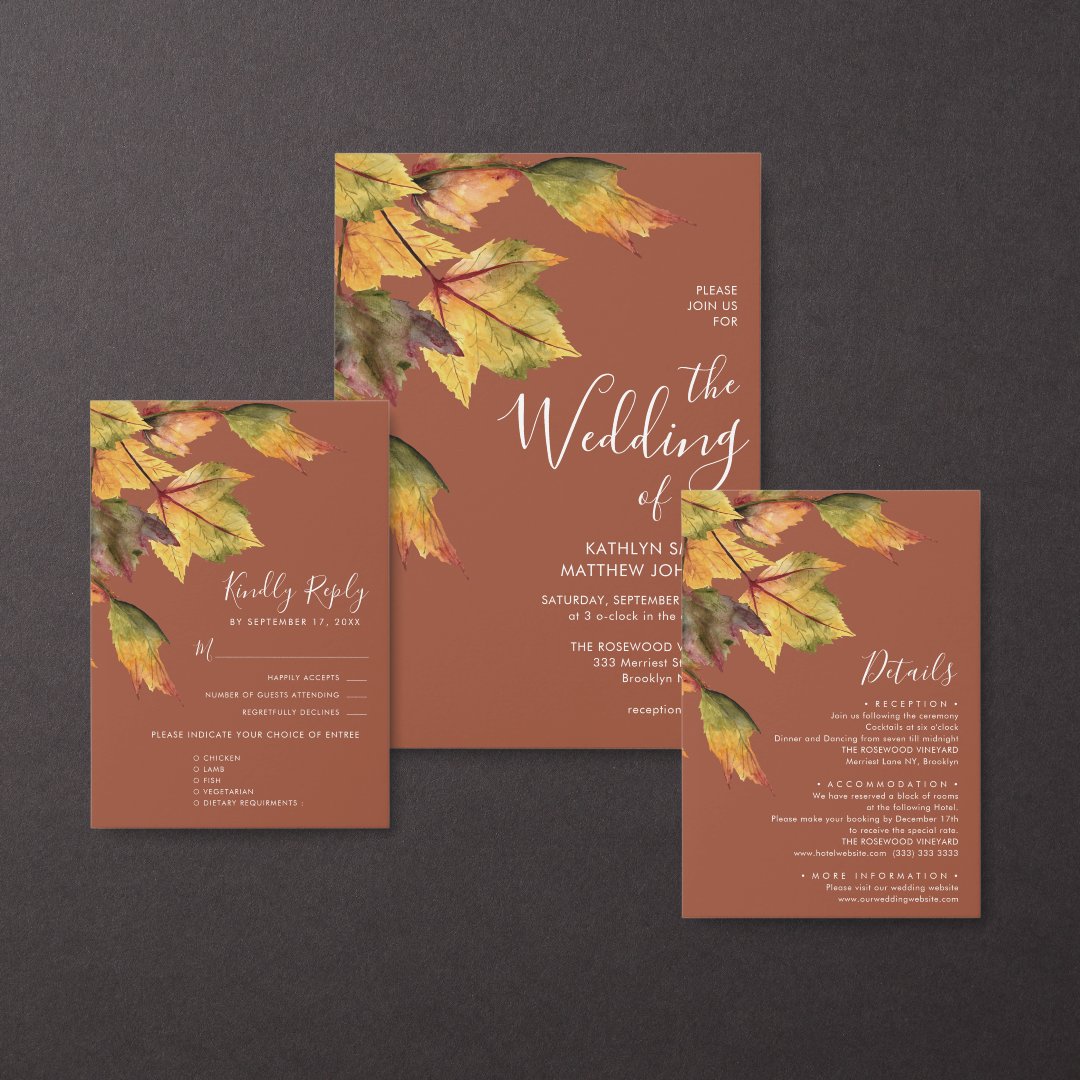Happily Ever After Party Autumn Foliage Wedding Invitation Postcard ...