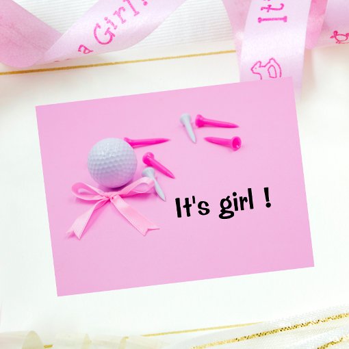 Golf baby shower girl with pink ribbon and crown postcard | Zazzle