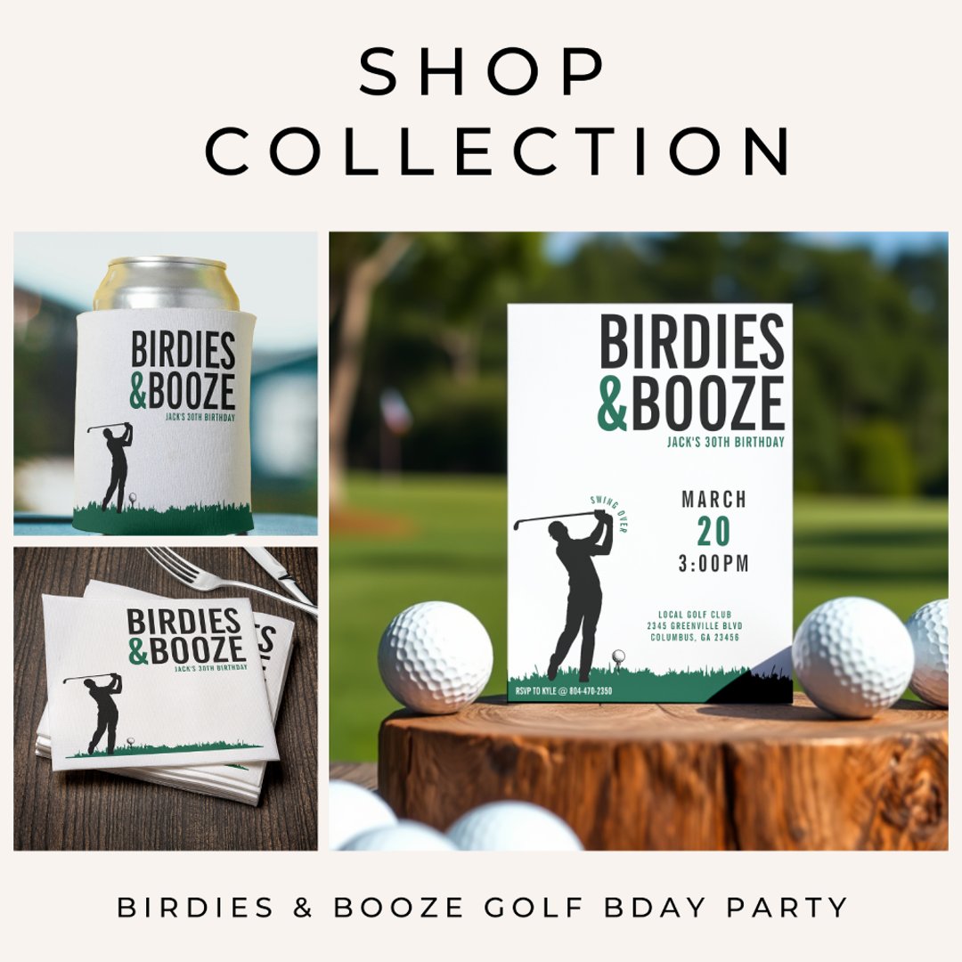 Birdies & Booze Adult Golf Birthday Party Can Cooler | Zazzle