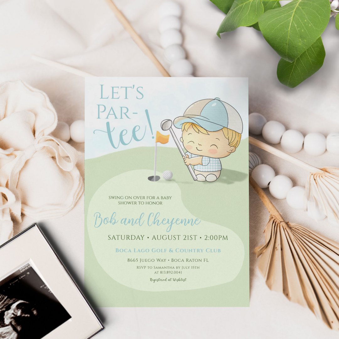 Golf Baby Shower Cute Boy Par-Tee Diaper Raffle Enclosure Card | Zazzle