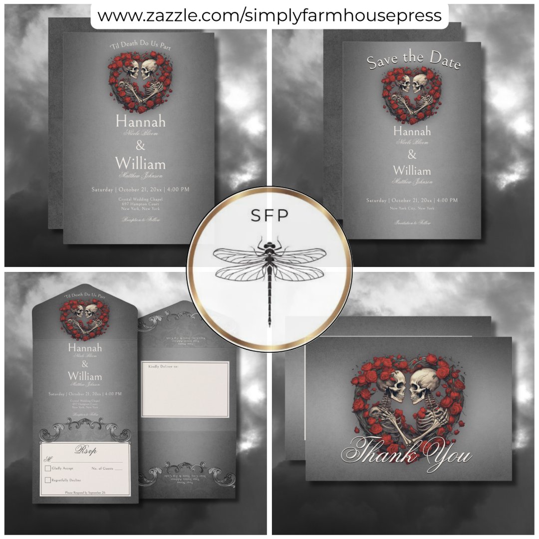 Gothic Dark Skeletons & Rose Heart QR Code All In One Invitation | Zazzle
