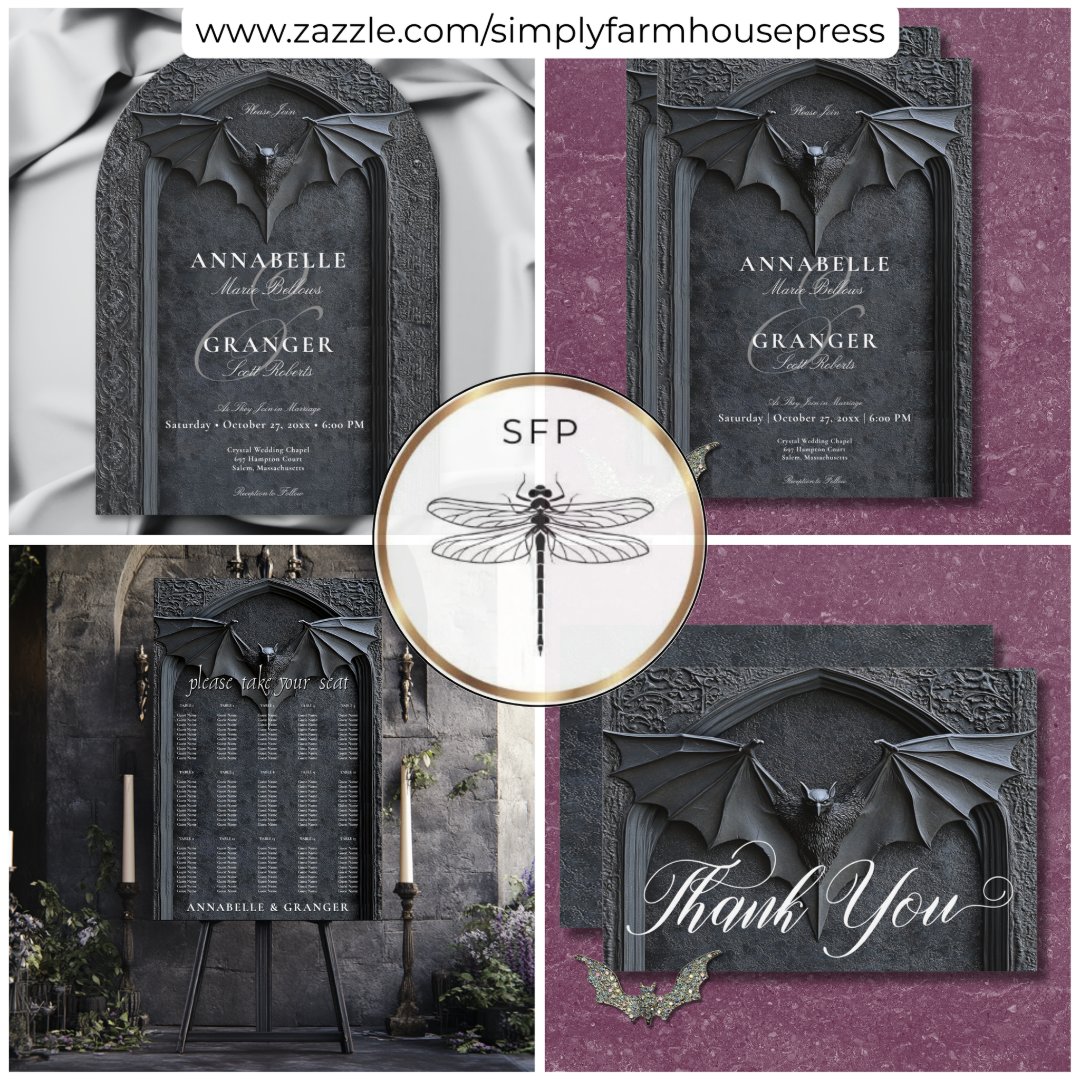 Gothic Halloween Black Bat & Arch Two Side Details Invitation | Zazzle
