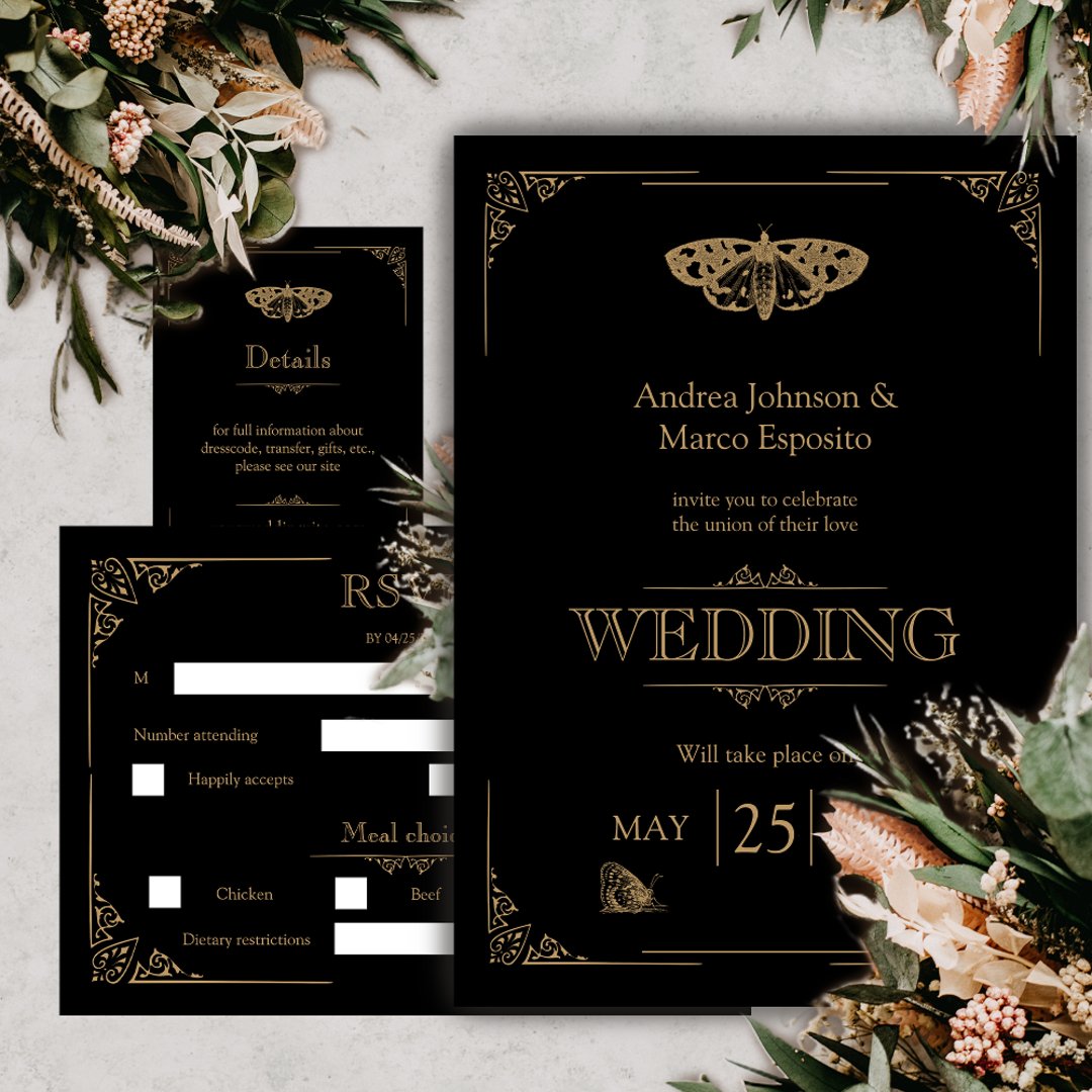 Victorian Moth Elegant Gothic Wedding Invitation | Zazzle