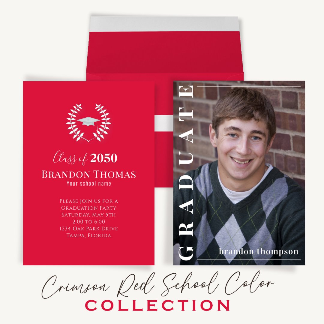 Graduation Simple Minimalist Crimson Red Treat Classic Round Sticker ...