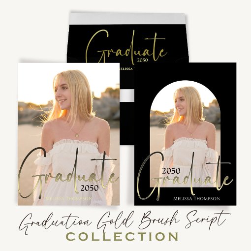 Graduate Gold Black Calligraphy Photo QR Code Invitation | Zazzle