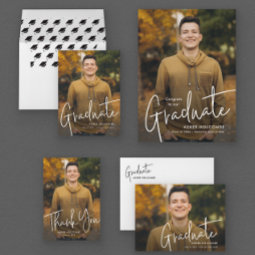 Modern Script Graduate Photo Graduation Thank You Postcard | Zazzle