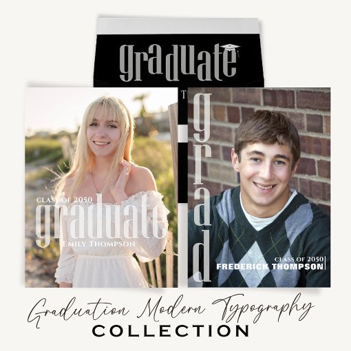 Graduation Modern Grad Typography 2 Photo QR Code Postcard | Zazzle