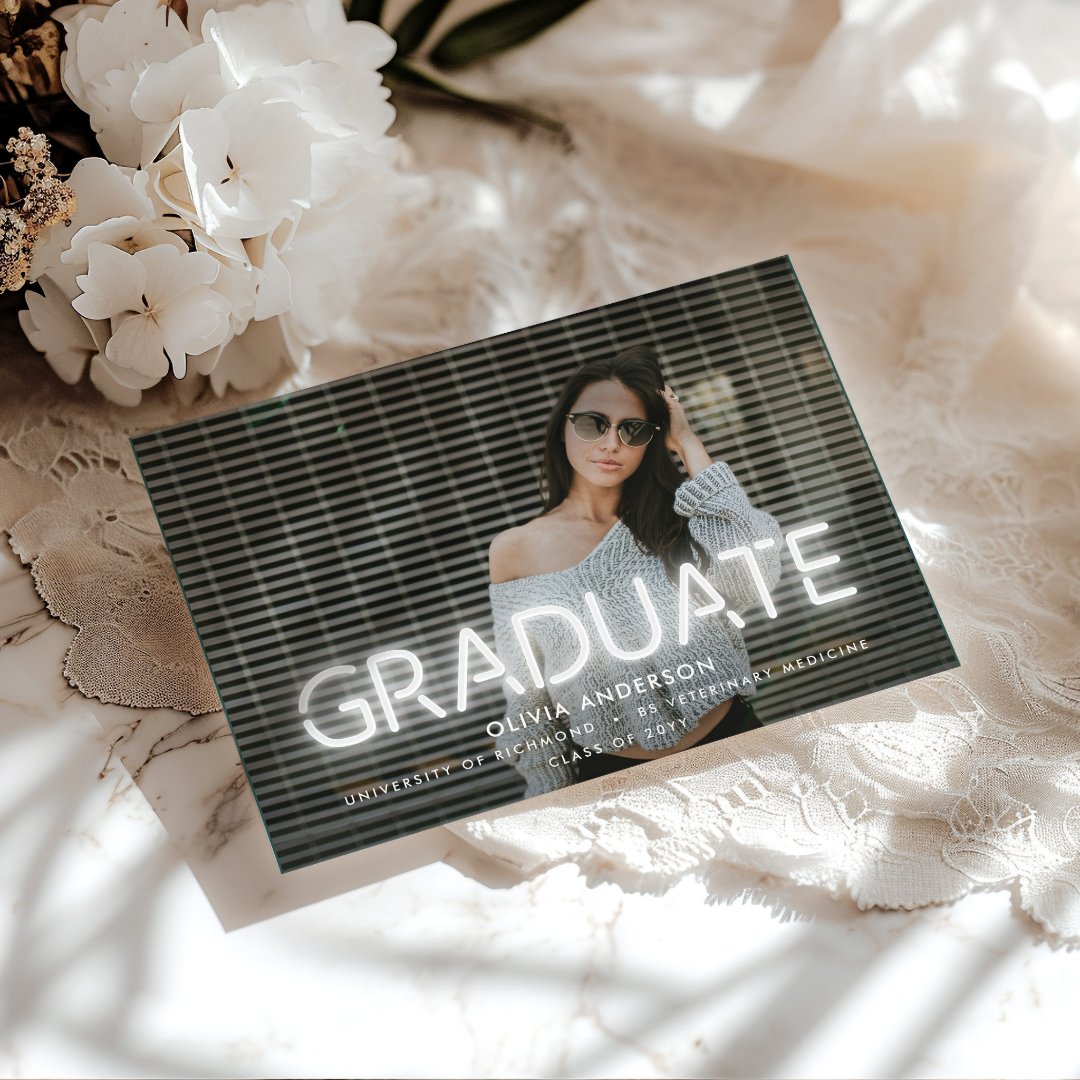 Graduation neon blue contemporary modern two photo | Zazzle