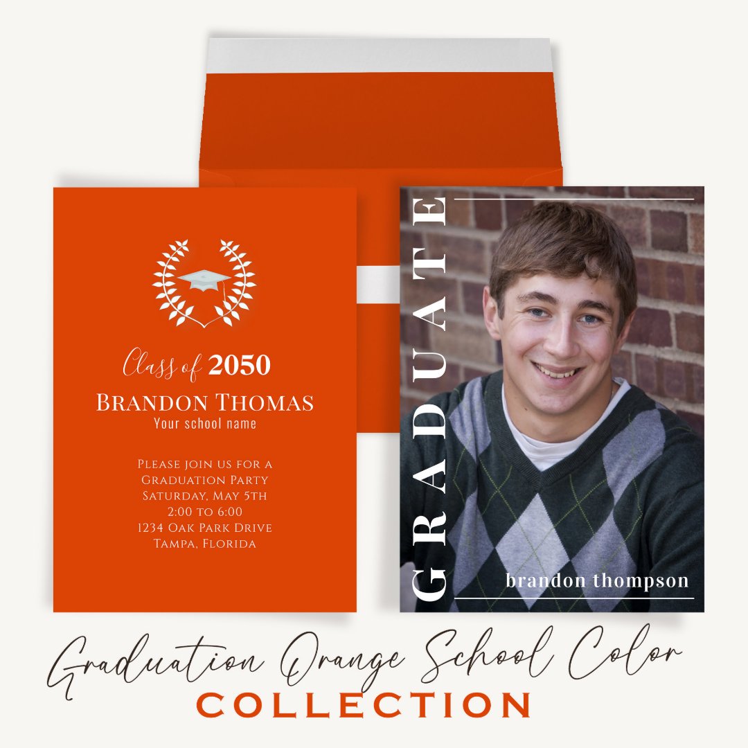 Graduation Multi Photo Orang Class 2023 QR Code Invitation | Zazzle