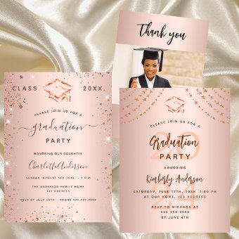 Graduation party blush pink rose gold 2024 invitation | Zazzle