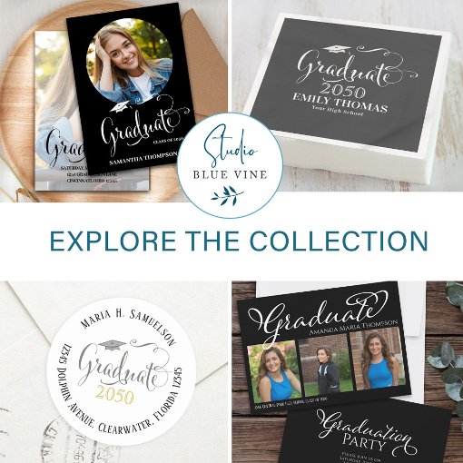 Graduation Calligraphy Script Simple Navy Blue Classic Round Sticker ...