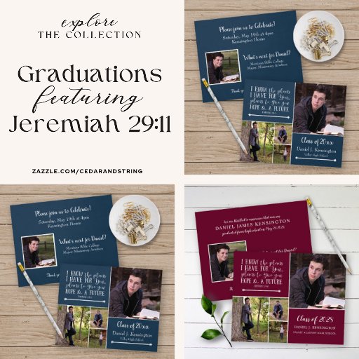 Christian Bible Verse Graduation Photo Collage Red Invitation | Zazzle