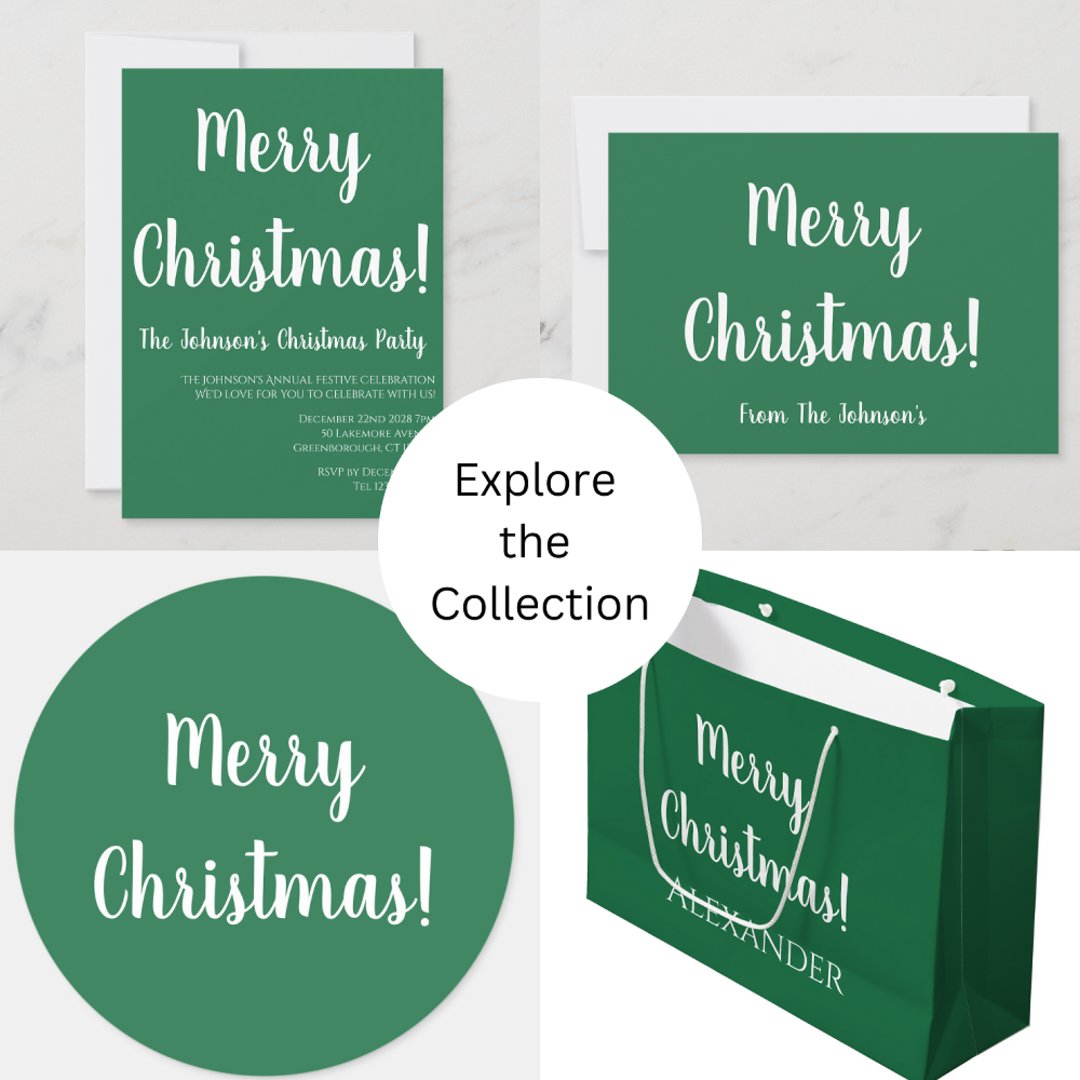 Merry Christmas Green & White Typography Festive Classic Round Sticker ...