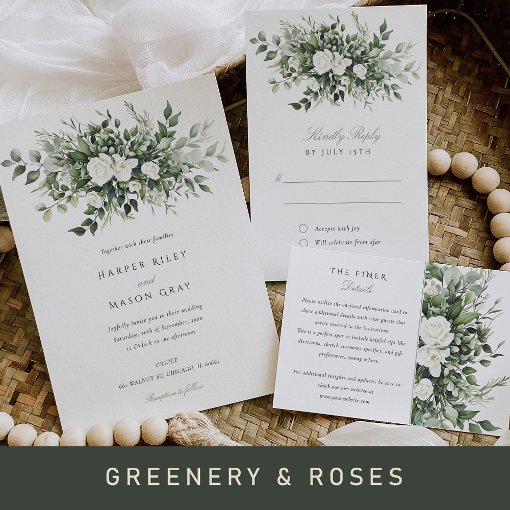 Elegant Floral Greenery Wedding Invitation | Zazzle