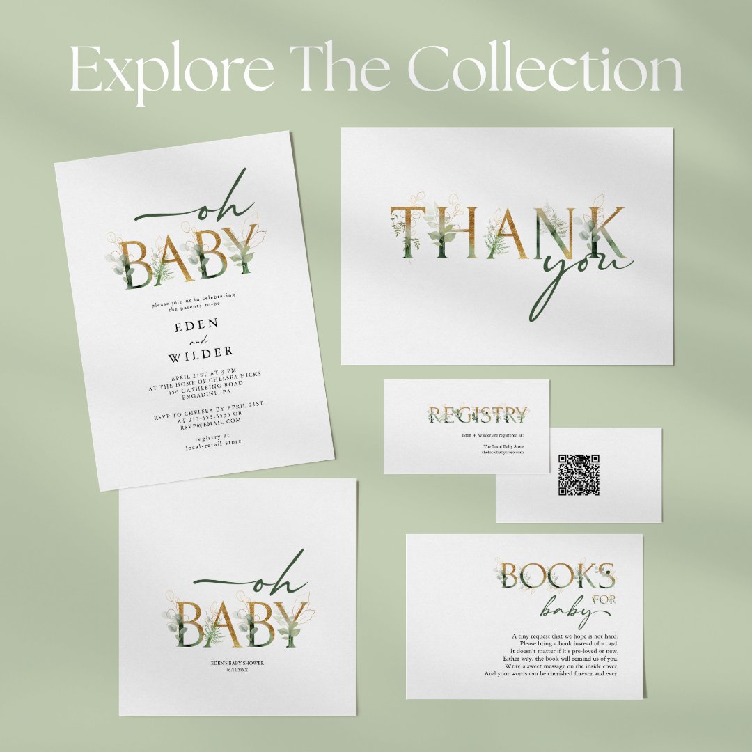 Greenery and Gold Baby Shower Invitation | Zazzle