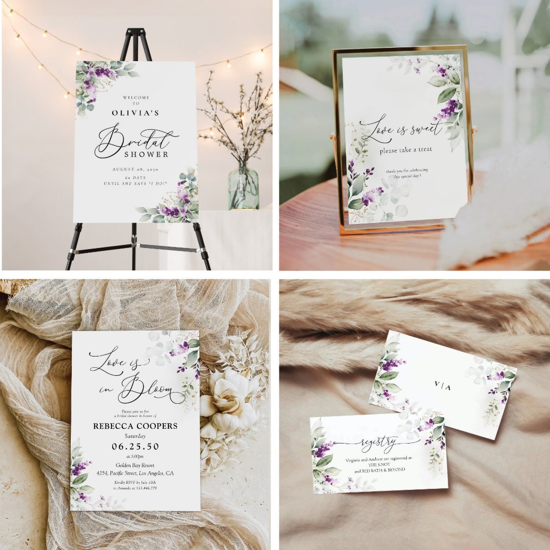 Purple Greenery Lavender Bridal Shower Invitation | Zazzle