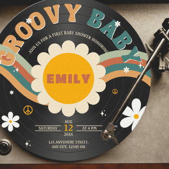 Groovy Baby Retro Vinyl Record Baby Shower Invitation | Zazzle