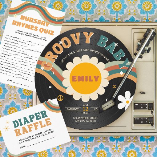 Groovy Baby Retro Vinyl Record Baby Shower Invitation | Zazzle