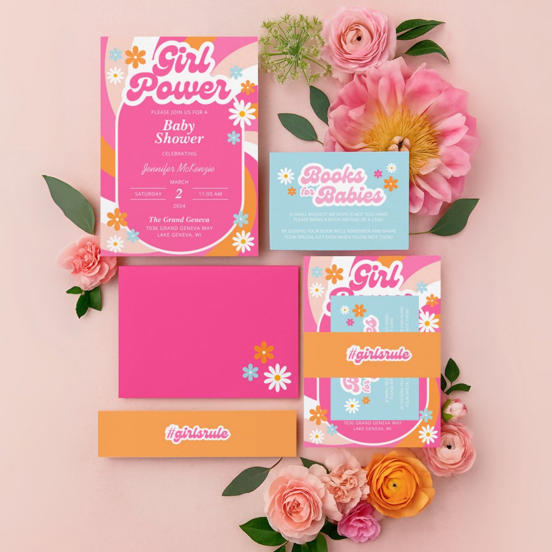 Groovy Girl Power Baby Shower Thank You Card | Zazzle