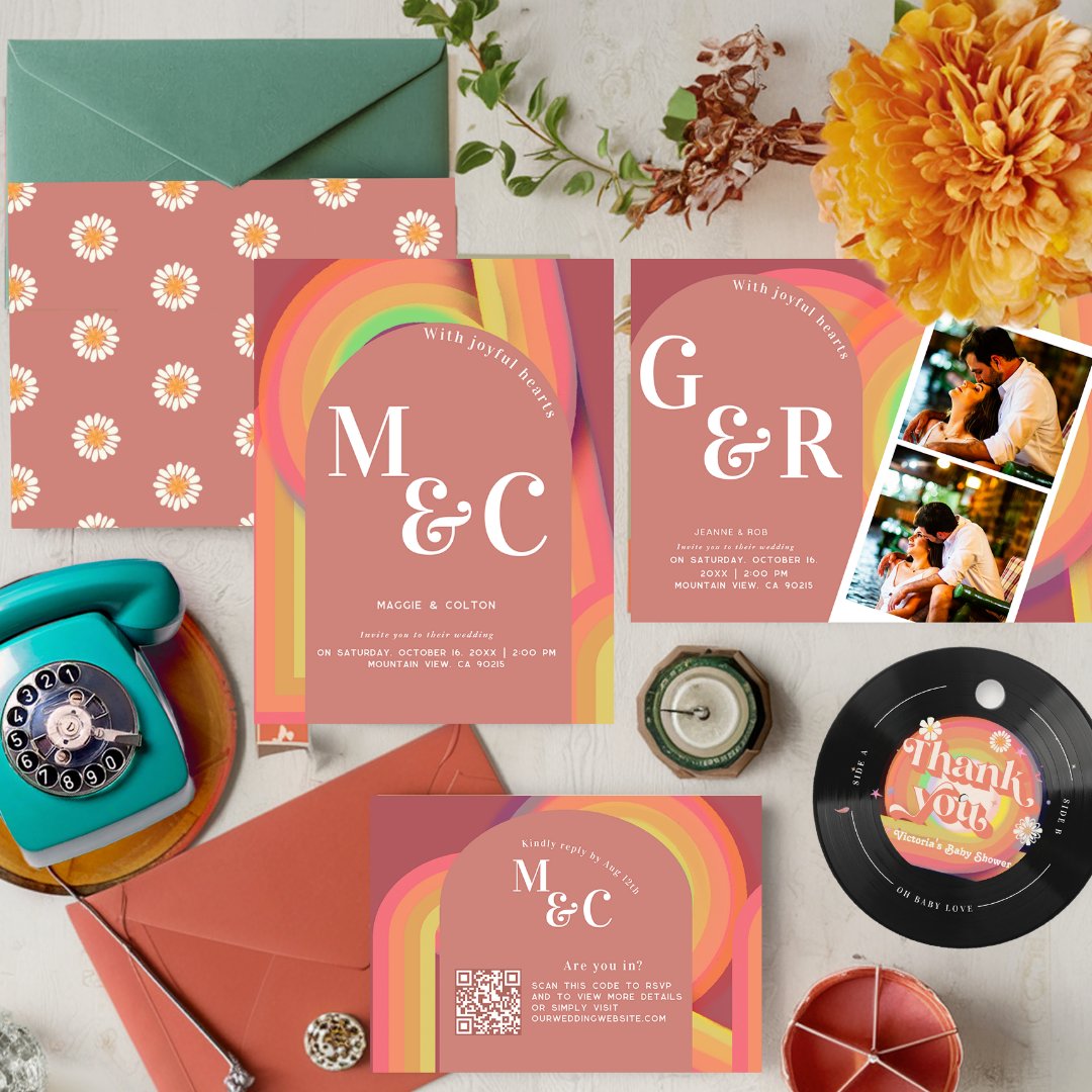 groovy Retro Vinyl Record save the date Invitation | Zazzle