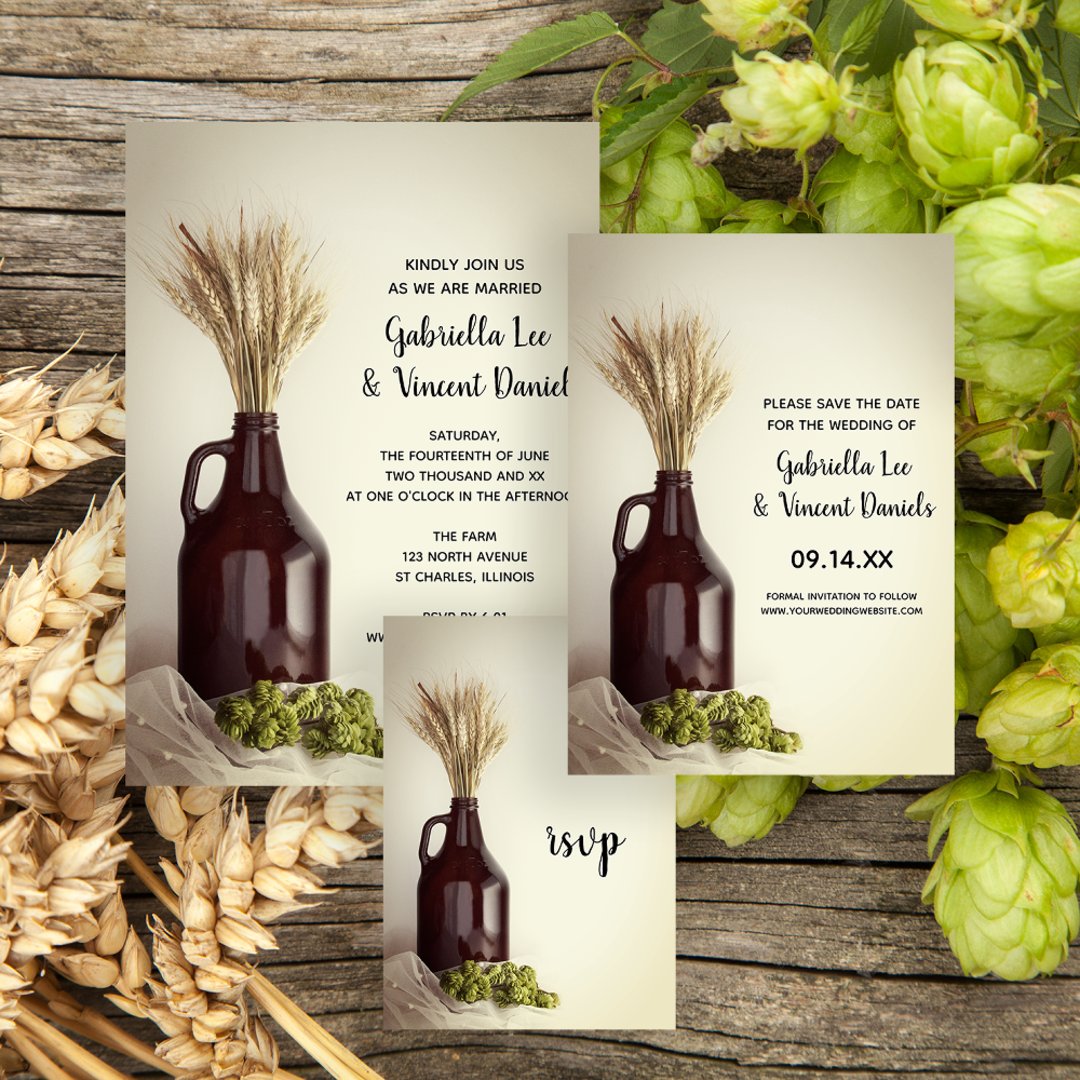 Growler, Hops and Wheat Brewery Wedding Shower Invitation | Zazzle