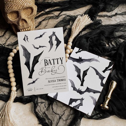 Halloween Black and White Bats Baby Shower Invitation | Zazzle