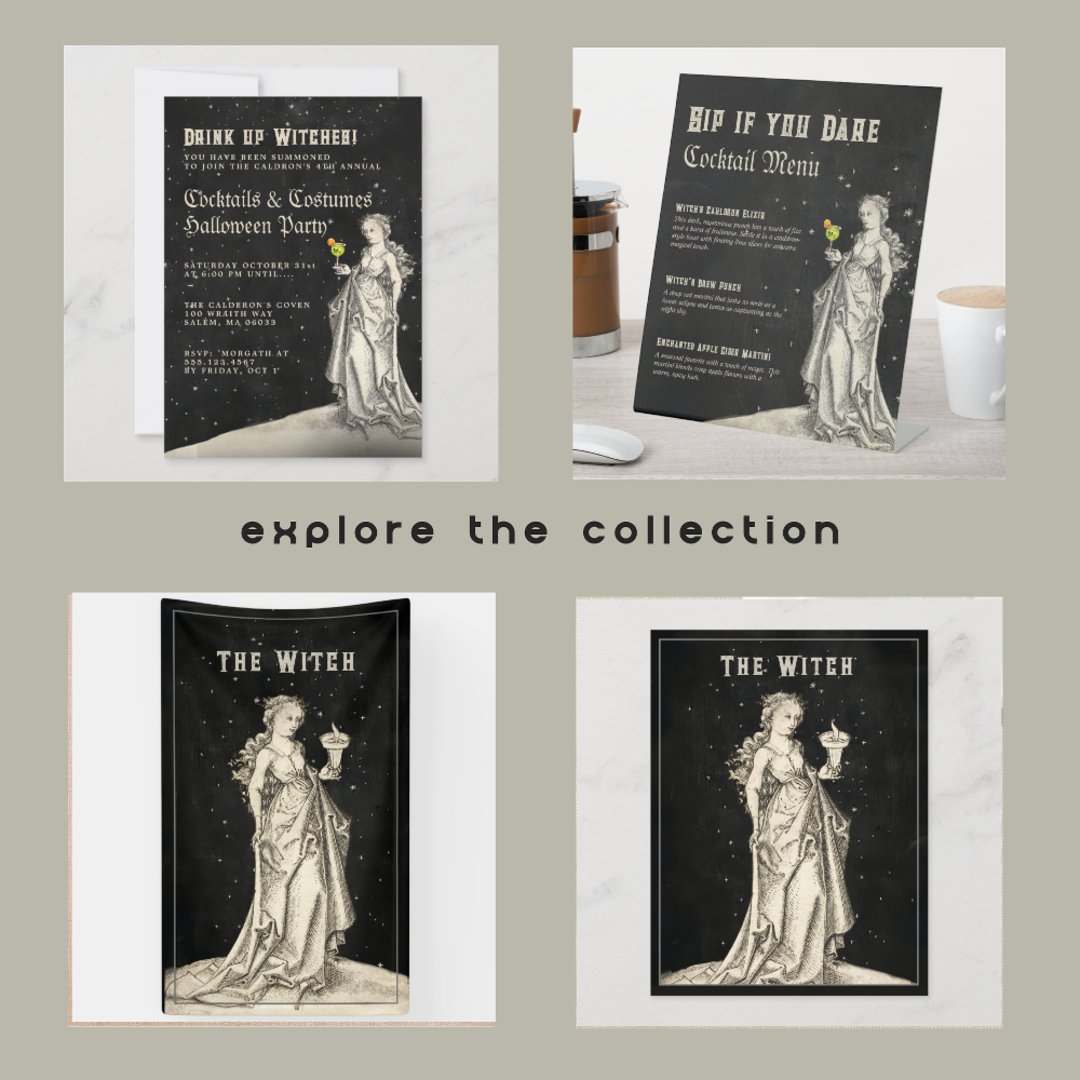 Witch Themed halloween Party Cocktail Menu Pedestal Sign | Zazzle