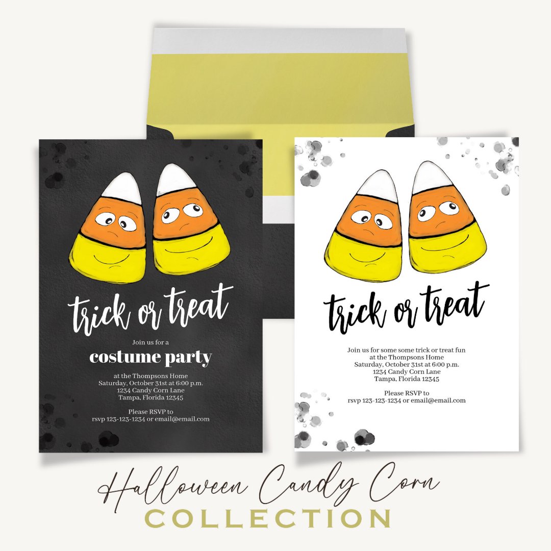 Halloween Cute Candy Corn Trick or Treat Funny Invitation | Zazzle