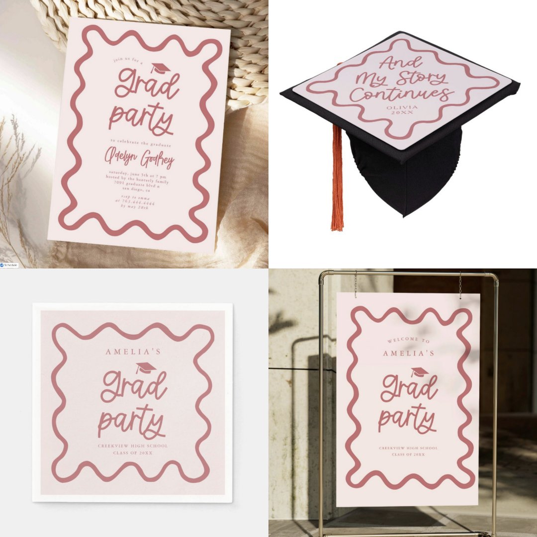 Hand Drawn Squiggly Line Navy Graduation Party Invitation | Zazzle