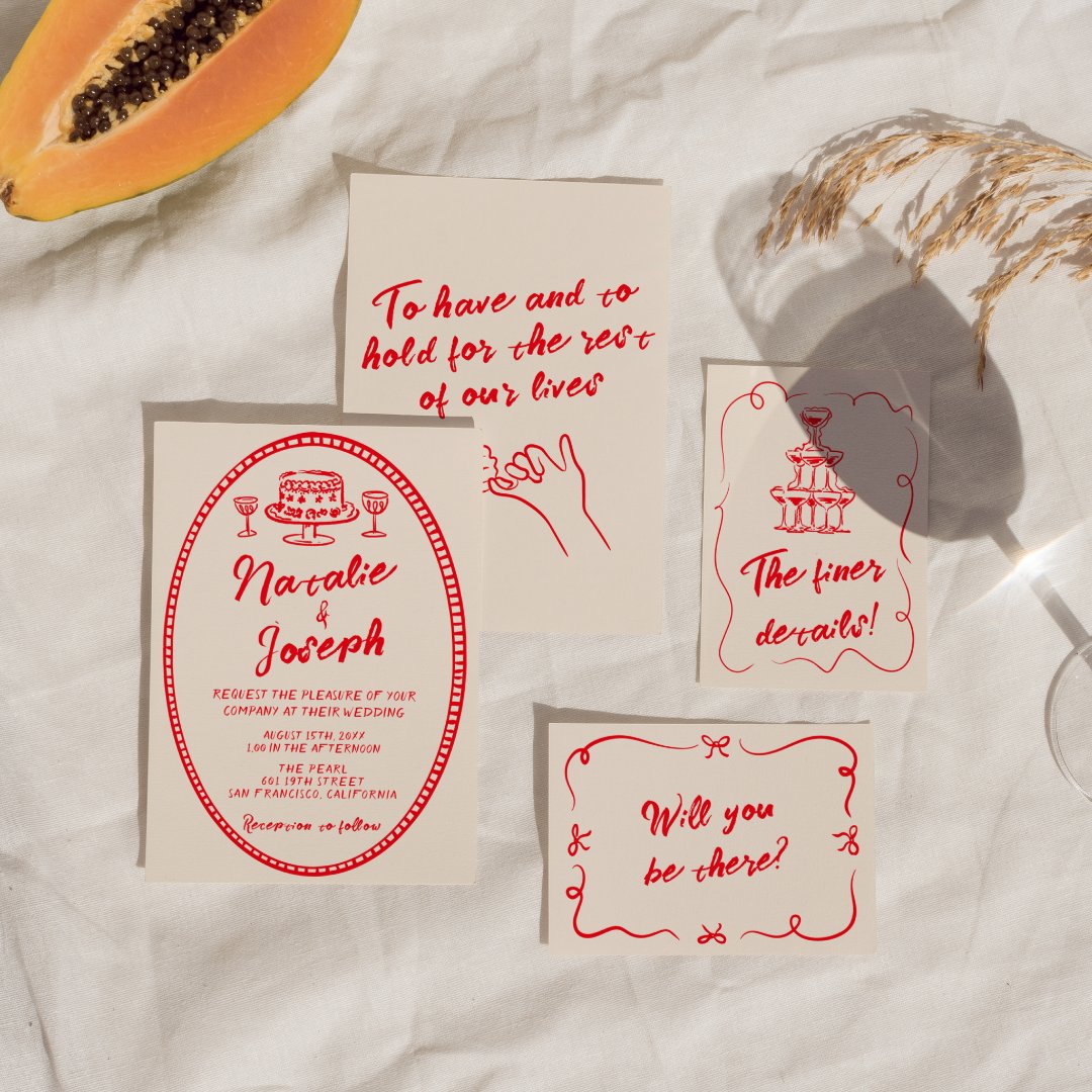Vintage Red Hand Written Quirky Modern Wedding Save The Date | Zazzle