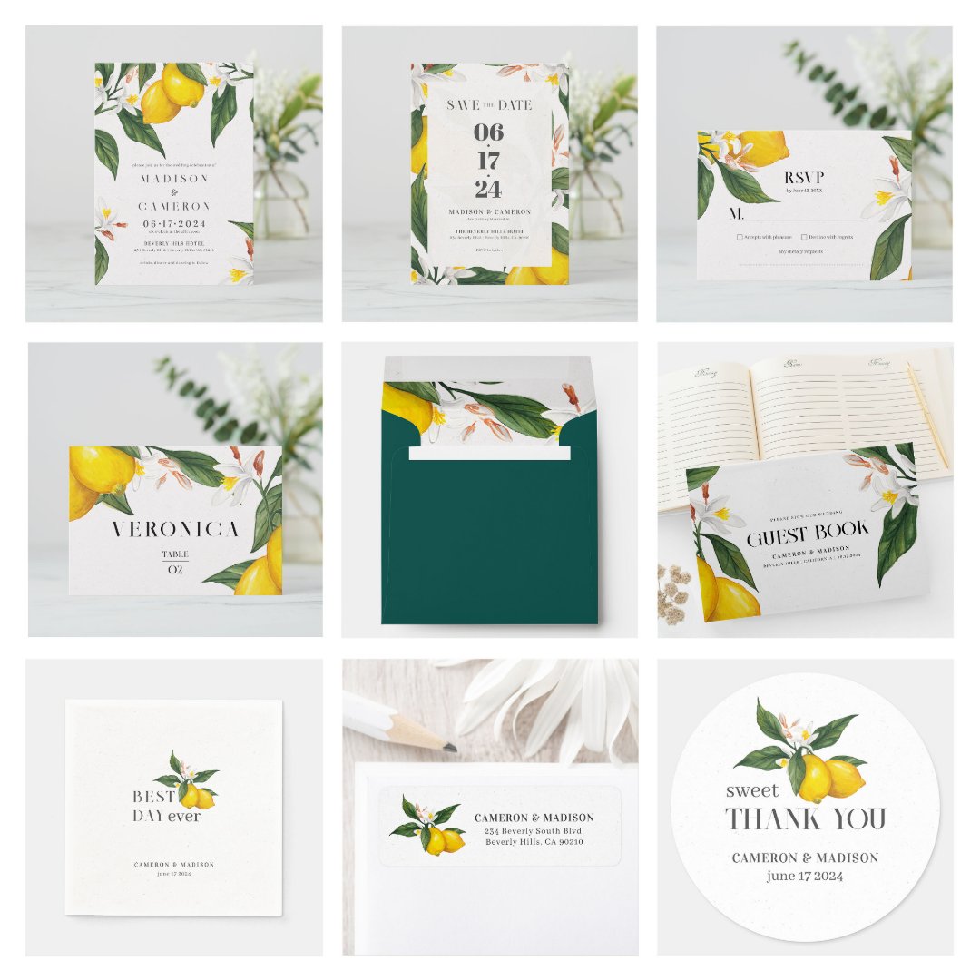 Hand-Painted Lemons Blossom Wedding Invitation Belly Band | Zazzle