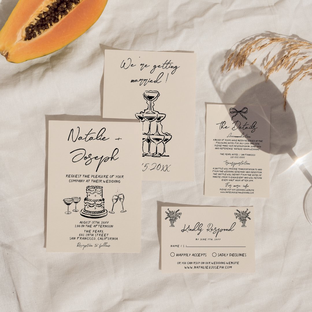 Retro Hand Drawn Written Cake Quirky Bold Wedding Invitation | Zazzle