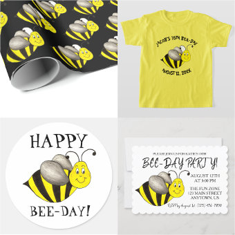 Happy Bee Day Bday Bumblebee Birthday Honeybee Classic Round Sticker ...