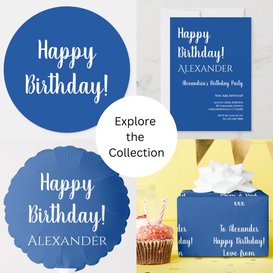 Happy Birthday Blue White Typography Classic Round Sticker | Zazzle
