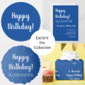 Happy Birthday Blue White Typography Classic Round Sticker | Zazzle