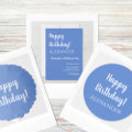 Happy Birthday Pastel Blue White Typography Classic Round Sticker | Zazzle