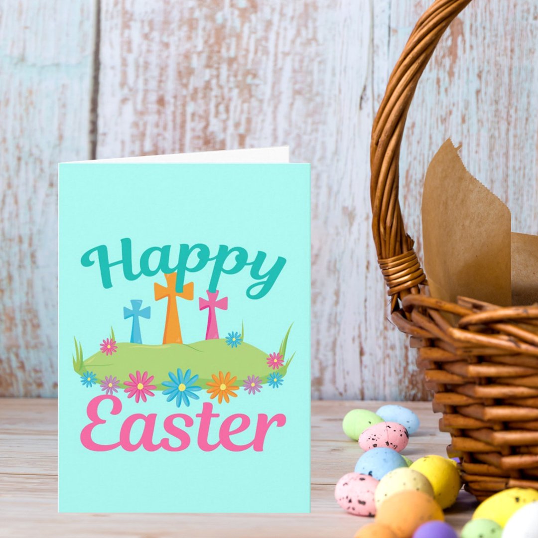 Happy Easter Beautiful Religious Flowers Crosses Classic Round Sticker ...