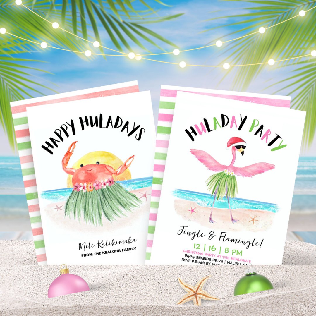 Happy Huladays Crab Tropical Beach Christmas Square Sticker | Zazzle