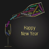 Happy New Year Bottle Glass Colorful Motivation Holiday Card | Zazzle