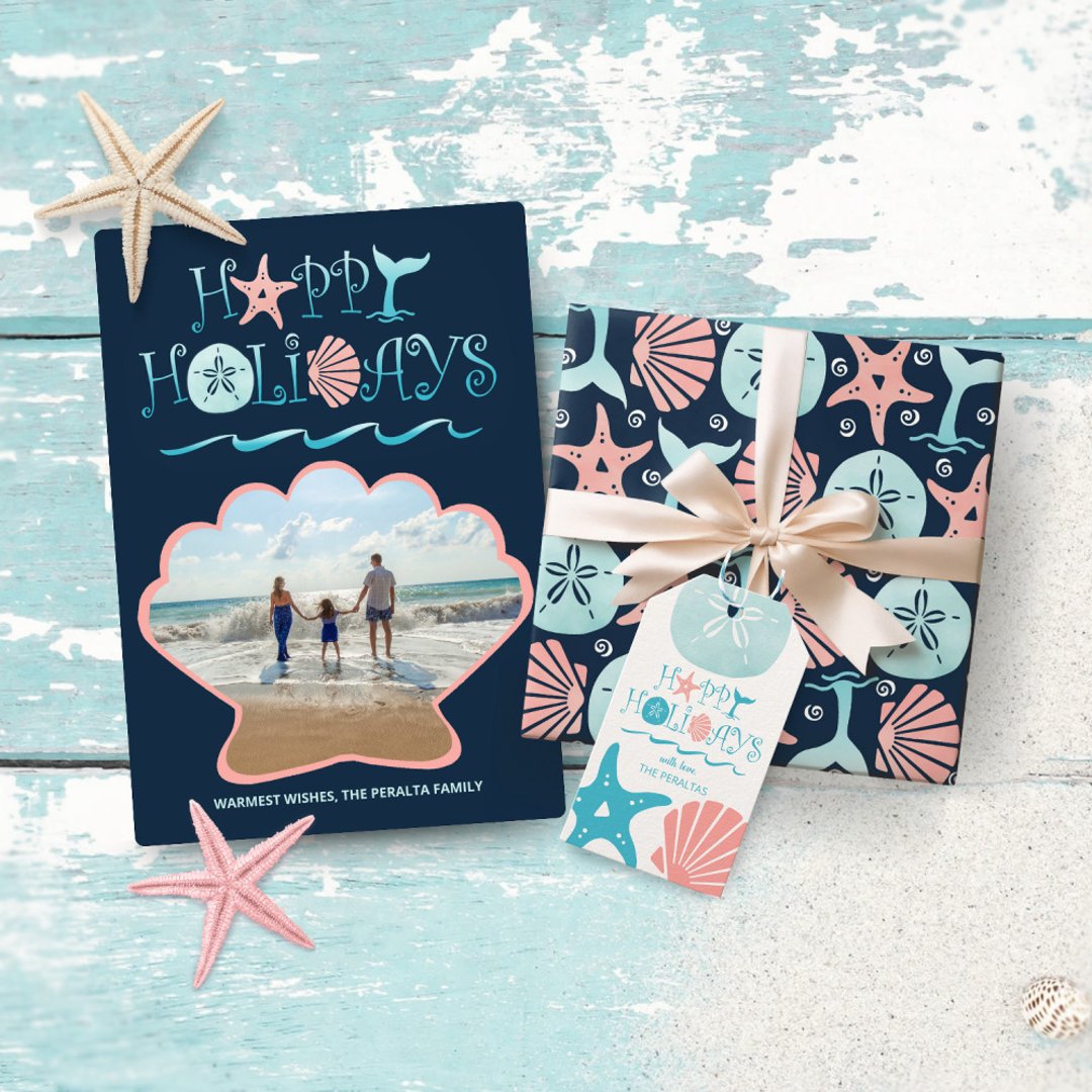 Happy Seashore | Nautical Beach Pattern Christmas Wrapping Paper | Zazzle