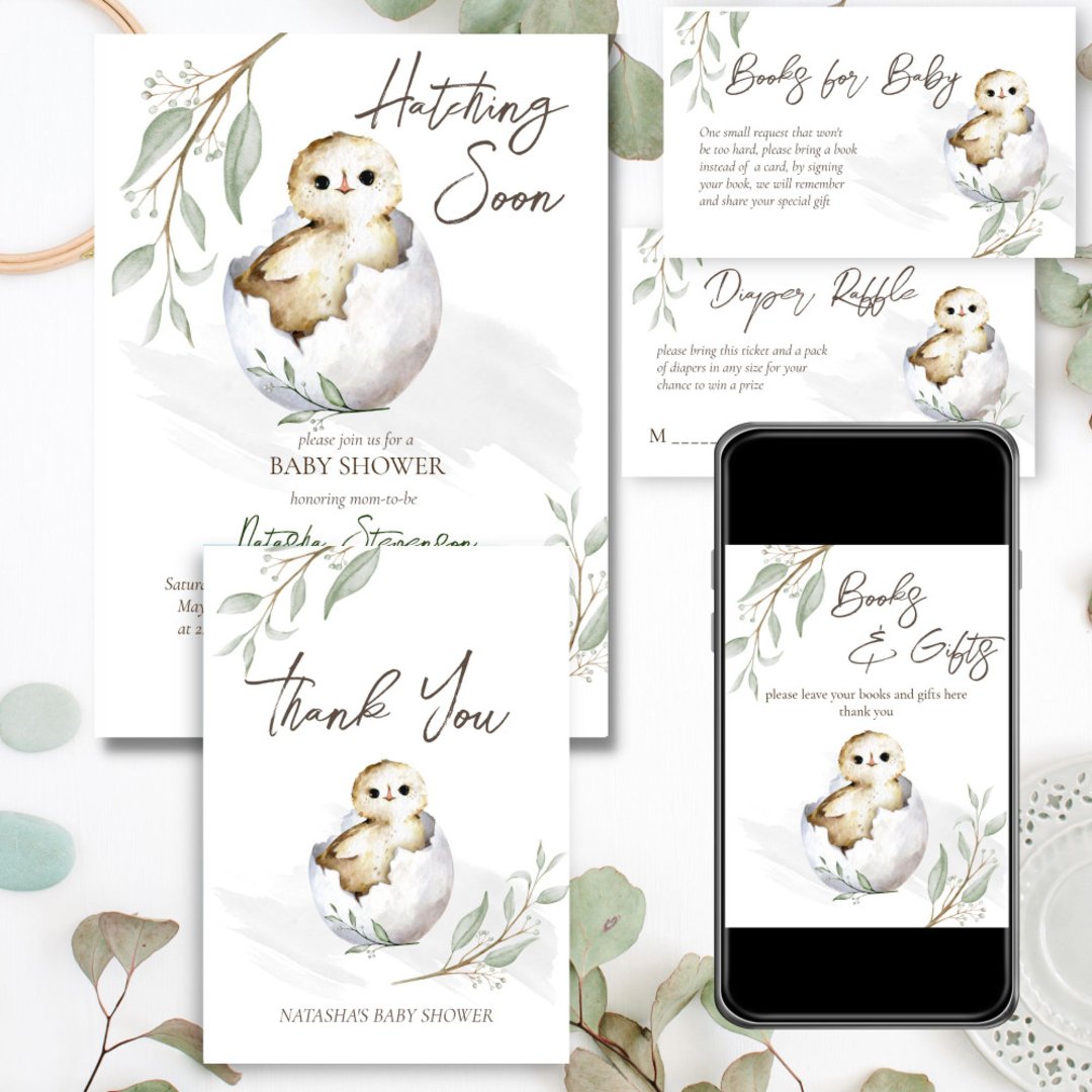 Hatching soon little bird inside egg baby shower invitation | Zazzle