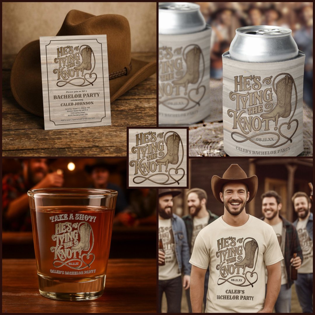 He's Tying the Knot Cowboy Bachelor Party QR Code Invitation | Zazzle