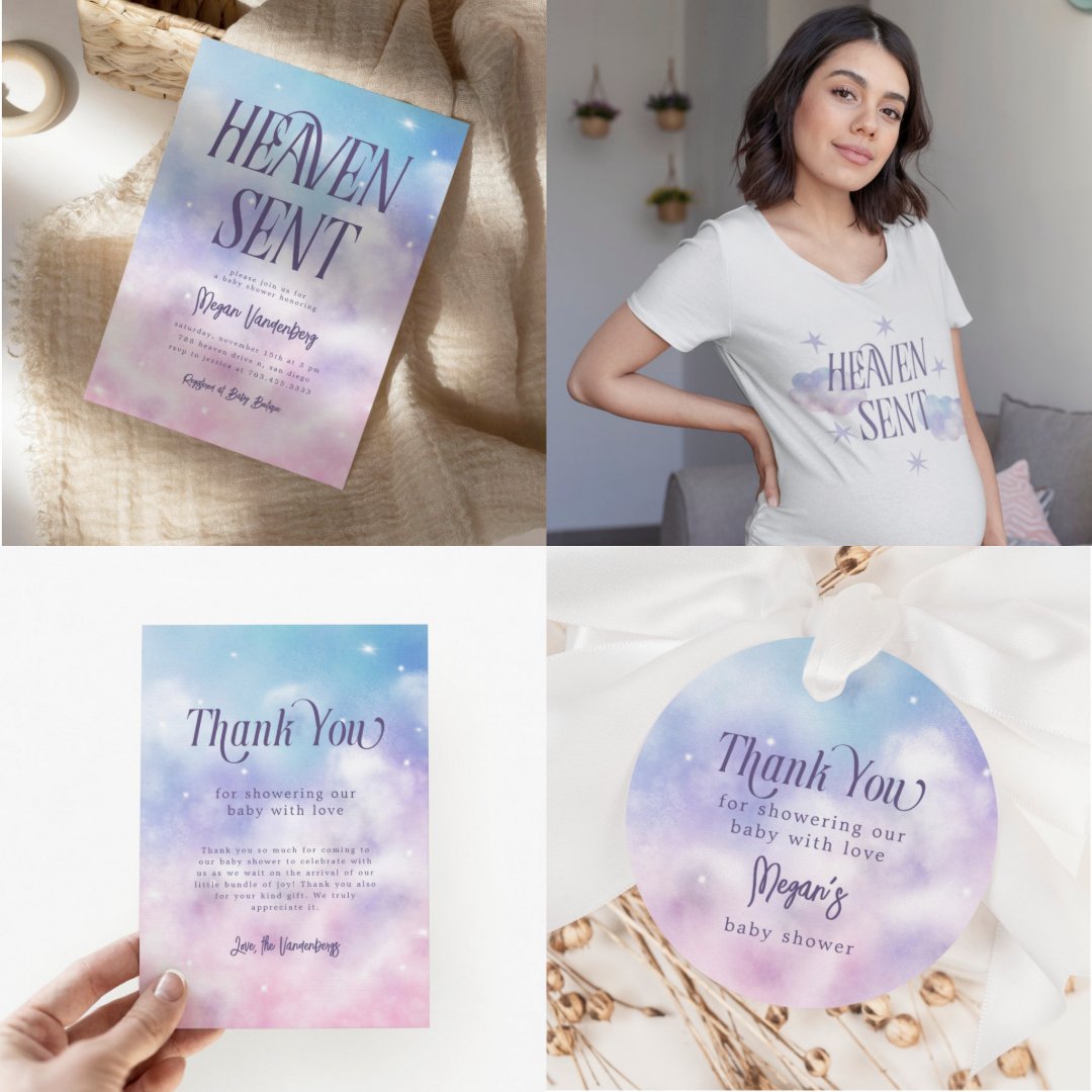 Dreamy Blue Heaven Sent Baby Shower Classic Round Sticker | Zazzle