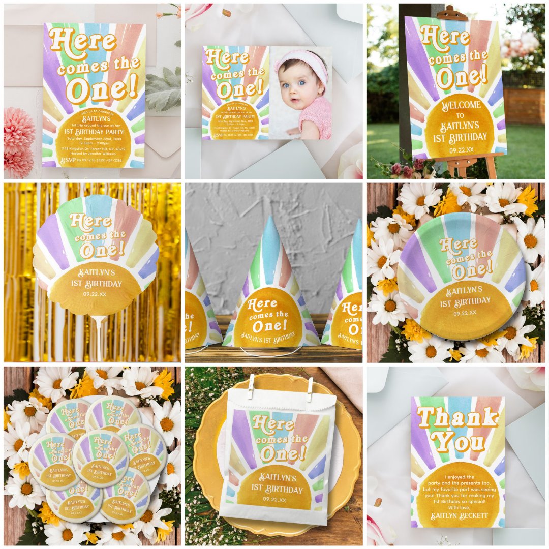 Here Comes The One! Retro Boho Sun 1st Birthday Sugar Cookie | Zazzle