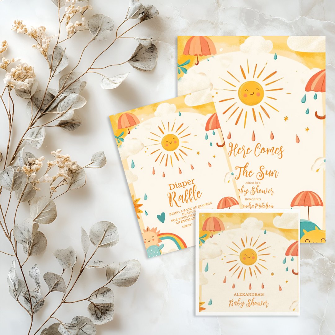 Here Comes the Son Yellow Sunshine Invitation | Zazzle