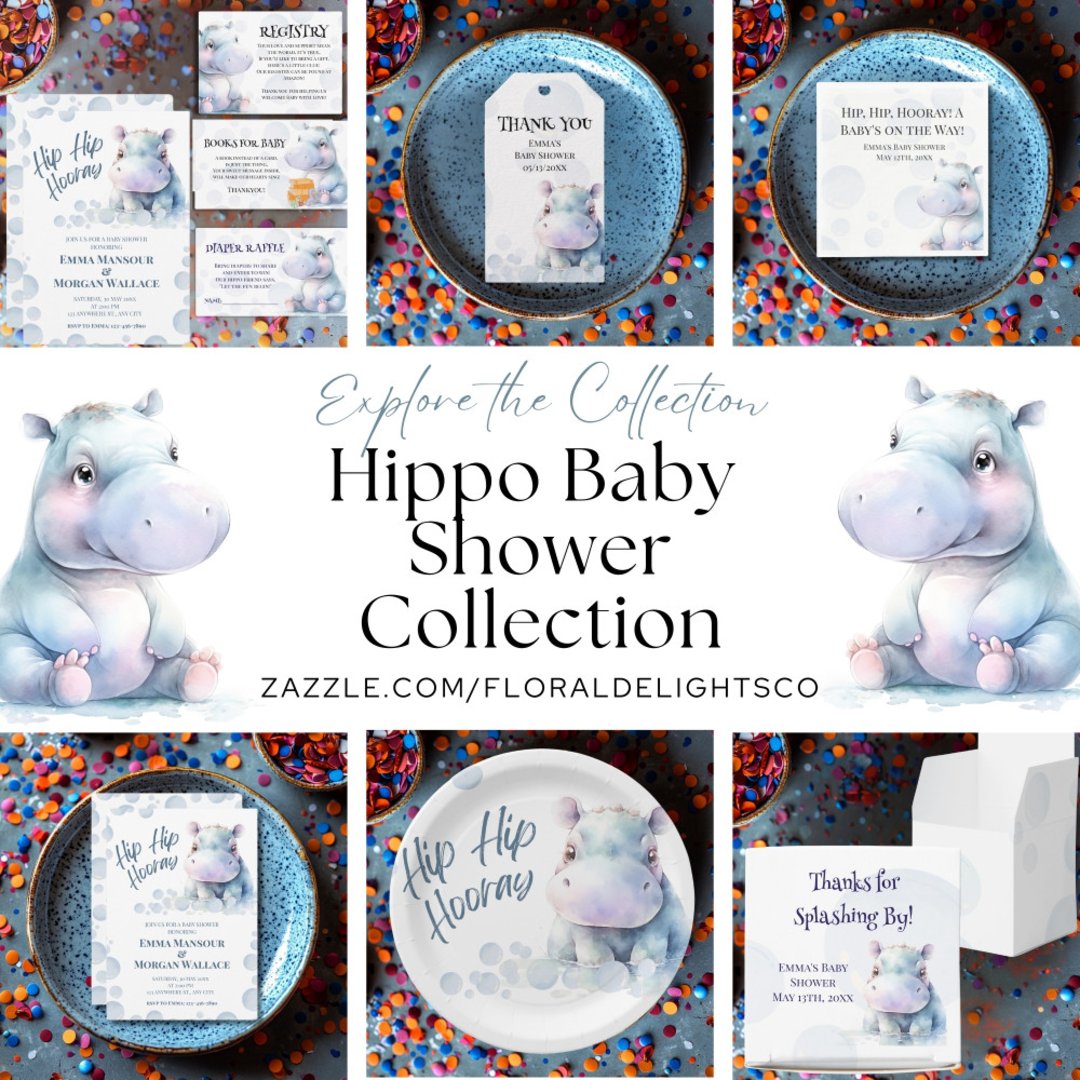 Blue Hippo Baby Shower Holiday Card | Zazzle