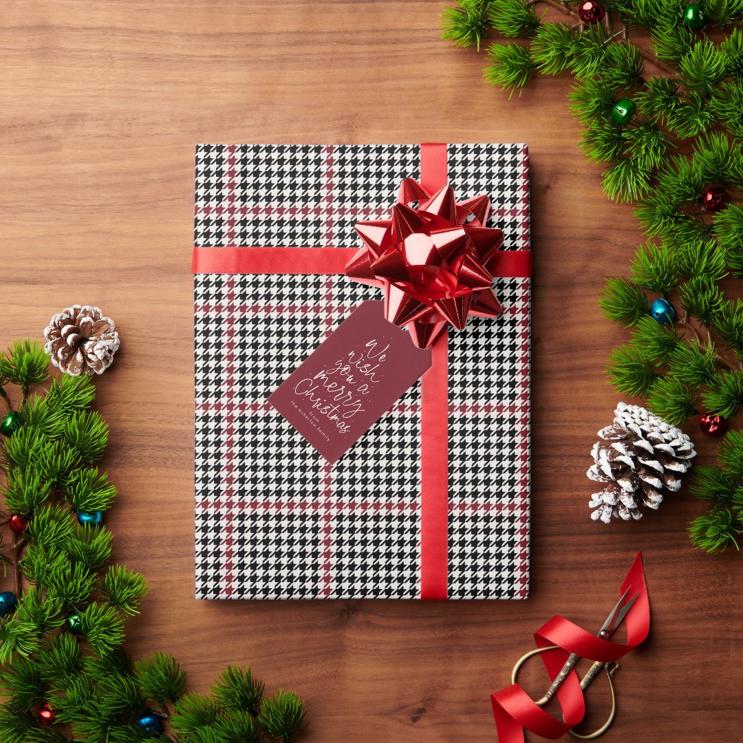 Merry Christmas classic houndstooth one photo Holiday Card | Zazzle